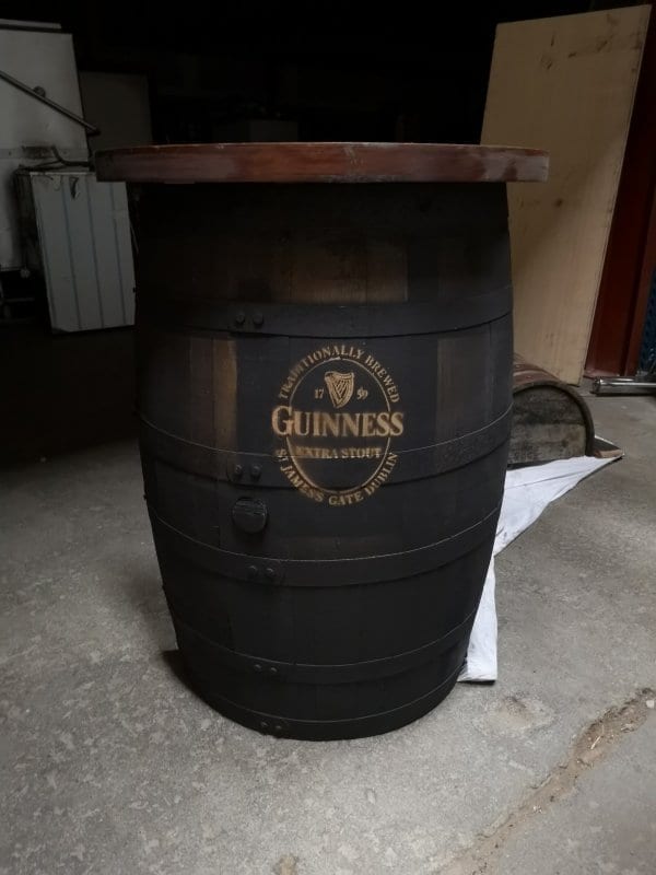 Guinness branded half barrel table - MDF Top - Used Pub and Hotel Equipment